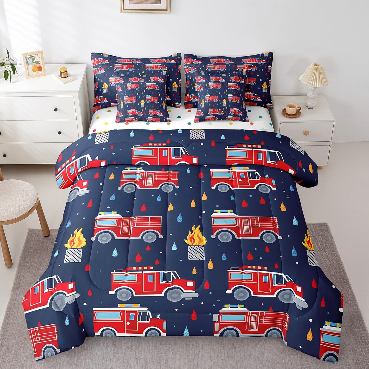 Click here for Yst Fire Truck Bedding Full Size 7pcs  Cartoon Bus... prices