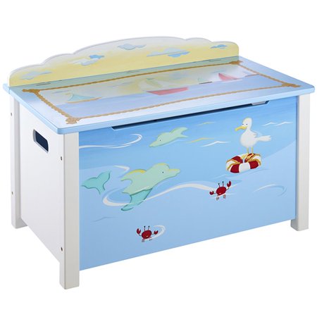 Guidecraft Childrens Furniture Wood Nautical Toy Box in White | Walmart ...