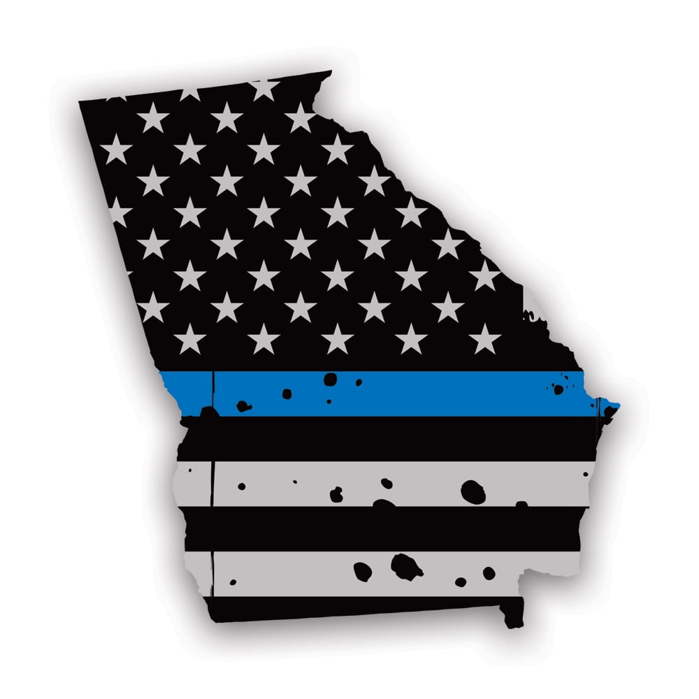 Distressed Georgia State Shaped Subdued US Flag Thin Blue Line Sticker ...