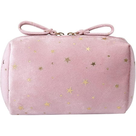 Gold Stars Velvet Makeup Bag Soft Pink Zipper Cosmetic Bag - Walmart.ca