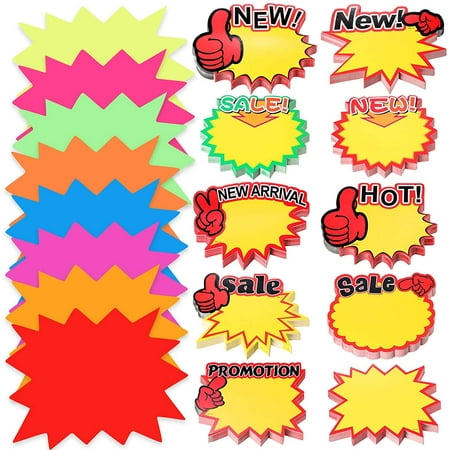 QUETO 600 Pieces Starburst Sign Cards Finger Shaped Signs Fluorescent ...