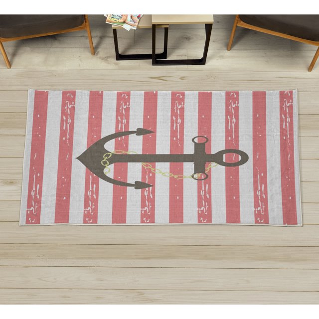 Striped Decorative Rug, Ship Anchor Chain Marine Life Inspired Lines ...