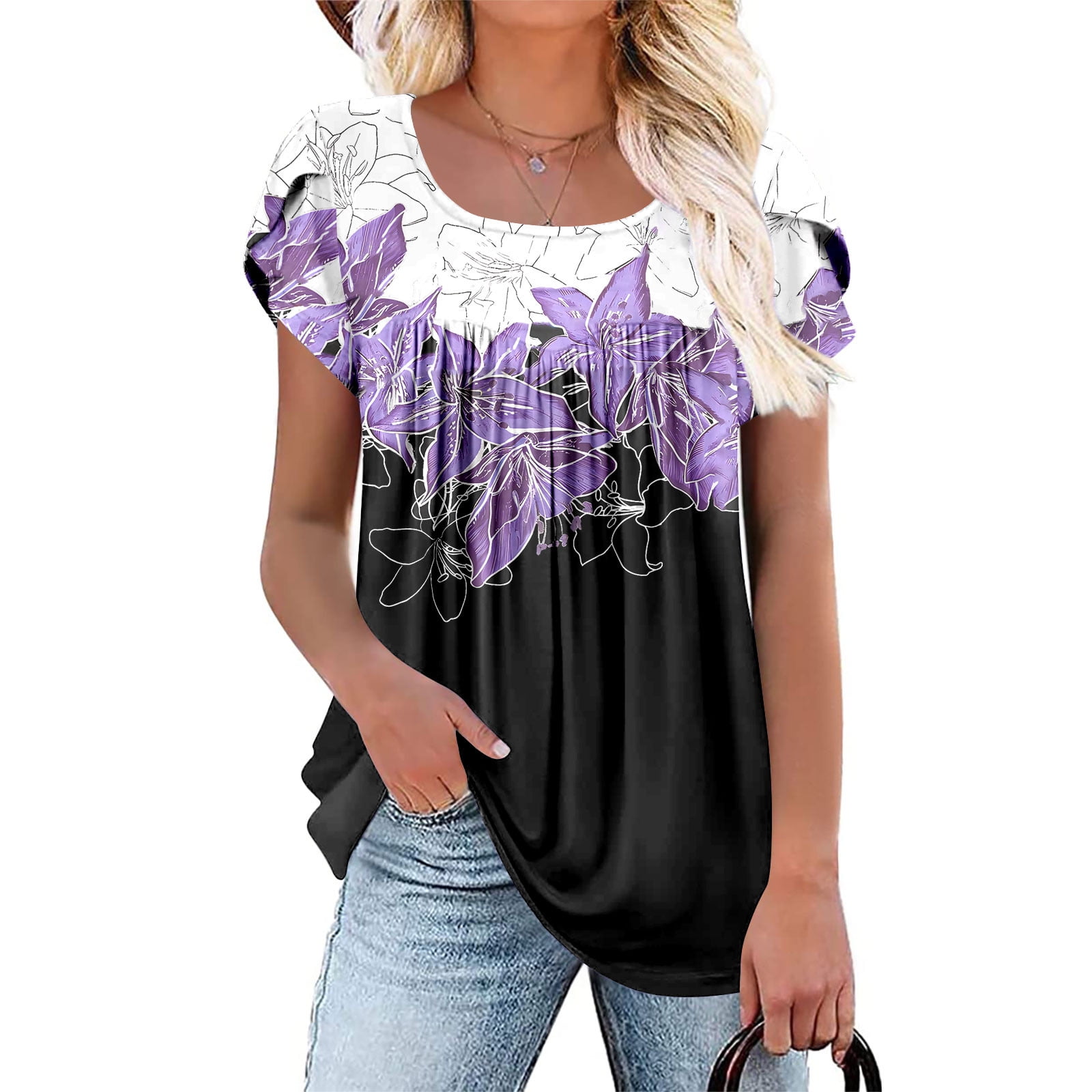 Click here for Ovbmpzd Petal Sleeve Tops For Women 2025 Purple Ha... prices