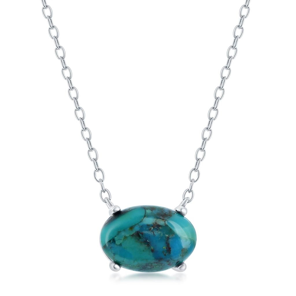 Beaux Bijoux Created Oval Natural Turquoise 16+2” Pendant Necklace ...
