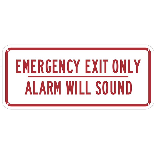 Emergency EXIT ONLY Alarm Will Sound Sign (Reflective,Aluminium, White ...