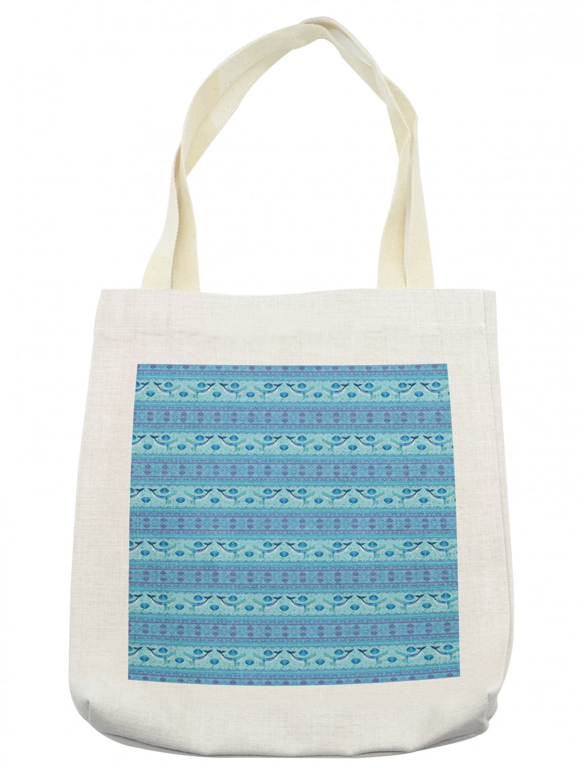 Whale Tote Bag, Ocean Inspired Pattern with Geometrical Borders Fish ...