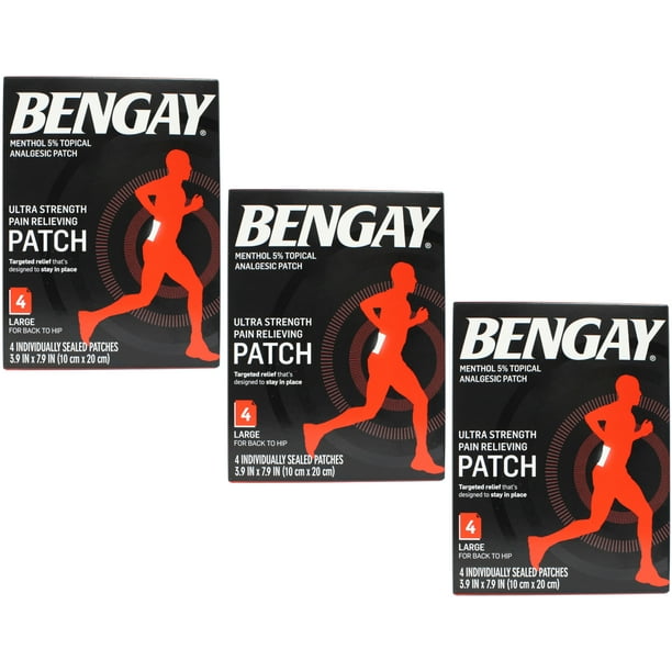 3 Pack - Bengay Ultra Strength, Pain Relieving Patch, Large Size, 4 ...