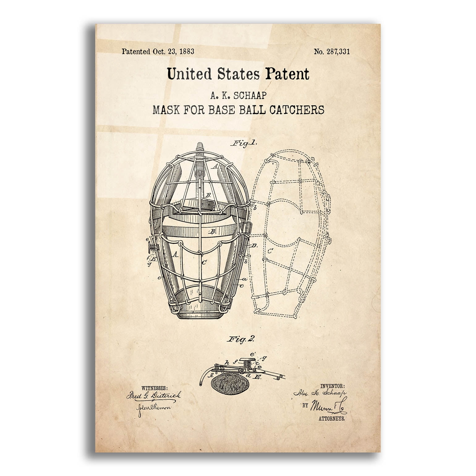 Epic Art 'Baseball Catchers Mask Blueprint Patent Parchment,' Acrylic ...