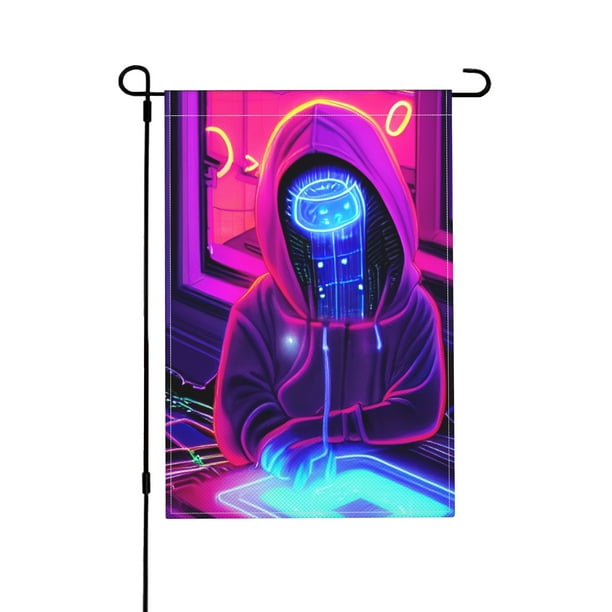 TEQUAN Cyberpunk Robot Hacker Garden Flags, 18 x 12 inch Double Sided ...