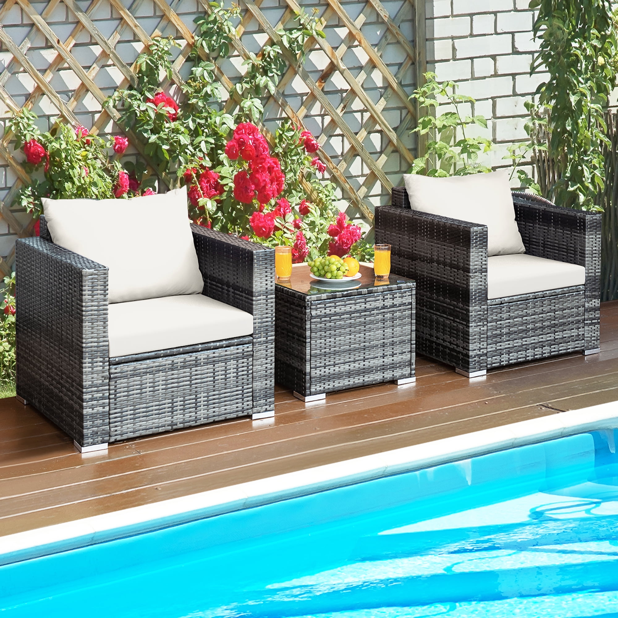 Click here for Gymax 3pcs Rattan Patio Conversation Furniture Set... prices
