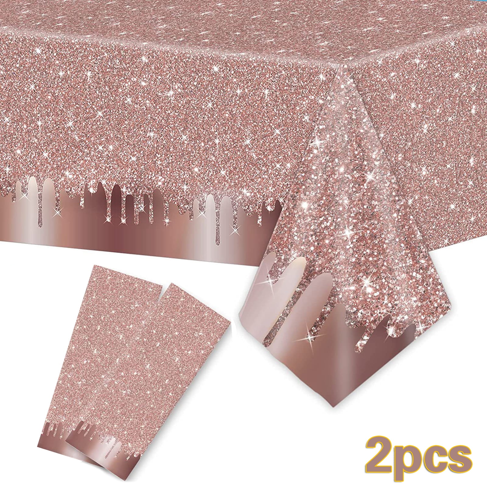 2Pcs Rose Gold Birthday Party Tablecloths Sequin Glitter Printed ...