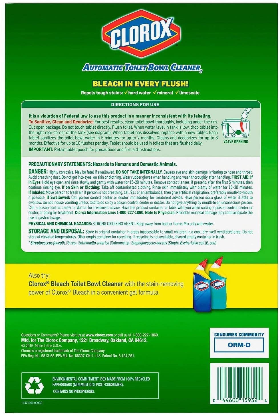 Clorox Automatic Toilet Bowl Cleaner Tablet – 3.5 Ounce, 6 Pack ...
