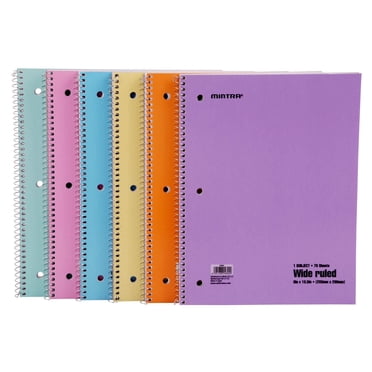 Bulk Pastel Spiral Bound Writing Notebook, Wide Ruled (70 Count, 6 Pack ...