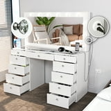 Ember Interiors Ibbie Modern Vanity Table - Lighted Mirror, 11 Drawers ...