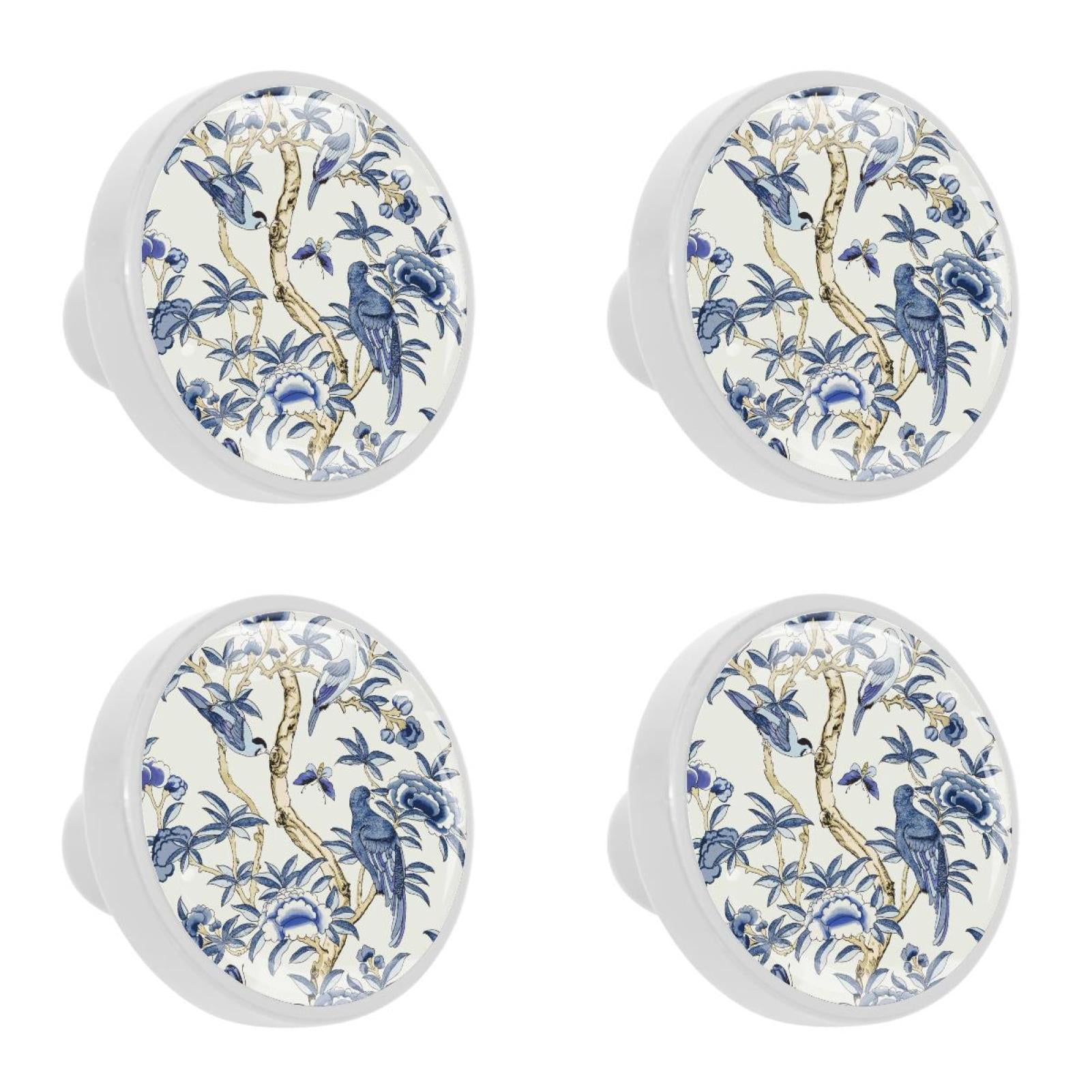 4 Pcs Blue Flowers and Birds Knobs for Kitchen Cabinet Cupboard Dresser Bookcase Drawer Pulls ...