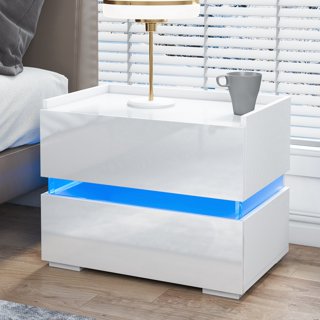 Hommpa Modern LED Nightstand Set of 2 High Gloss Led Bedside Table ...