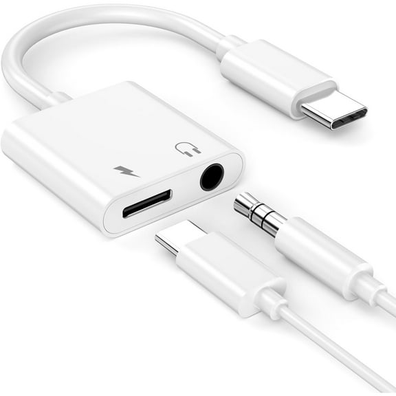 ASIASN-USB-C to 3.5mm Headphone and Charger Adapter, 3 in 1 Dual Type C ...