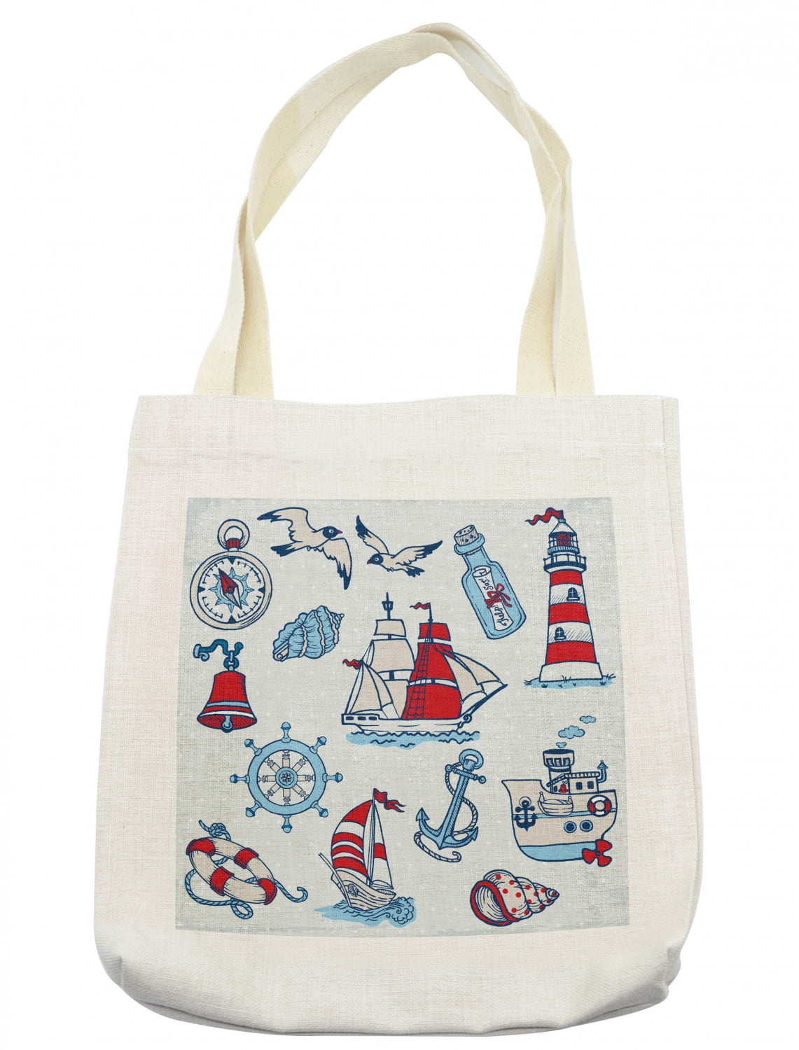 Nautical Tote Bag, Symbolic Sea Creatures Navigation Gulls Compass Kids ...