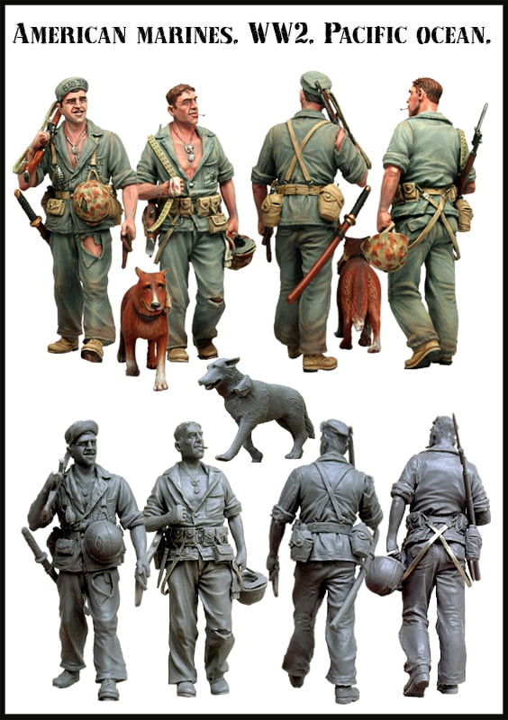 Evolution Miniatures 1:35 WWII US Marines Pacific w/ Dog Figures #EM ...