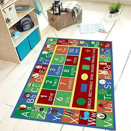 Kids Rug ABC Alphabet Numbers And Shapes Educational Area Rug Non Skid ...