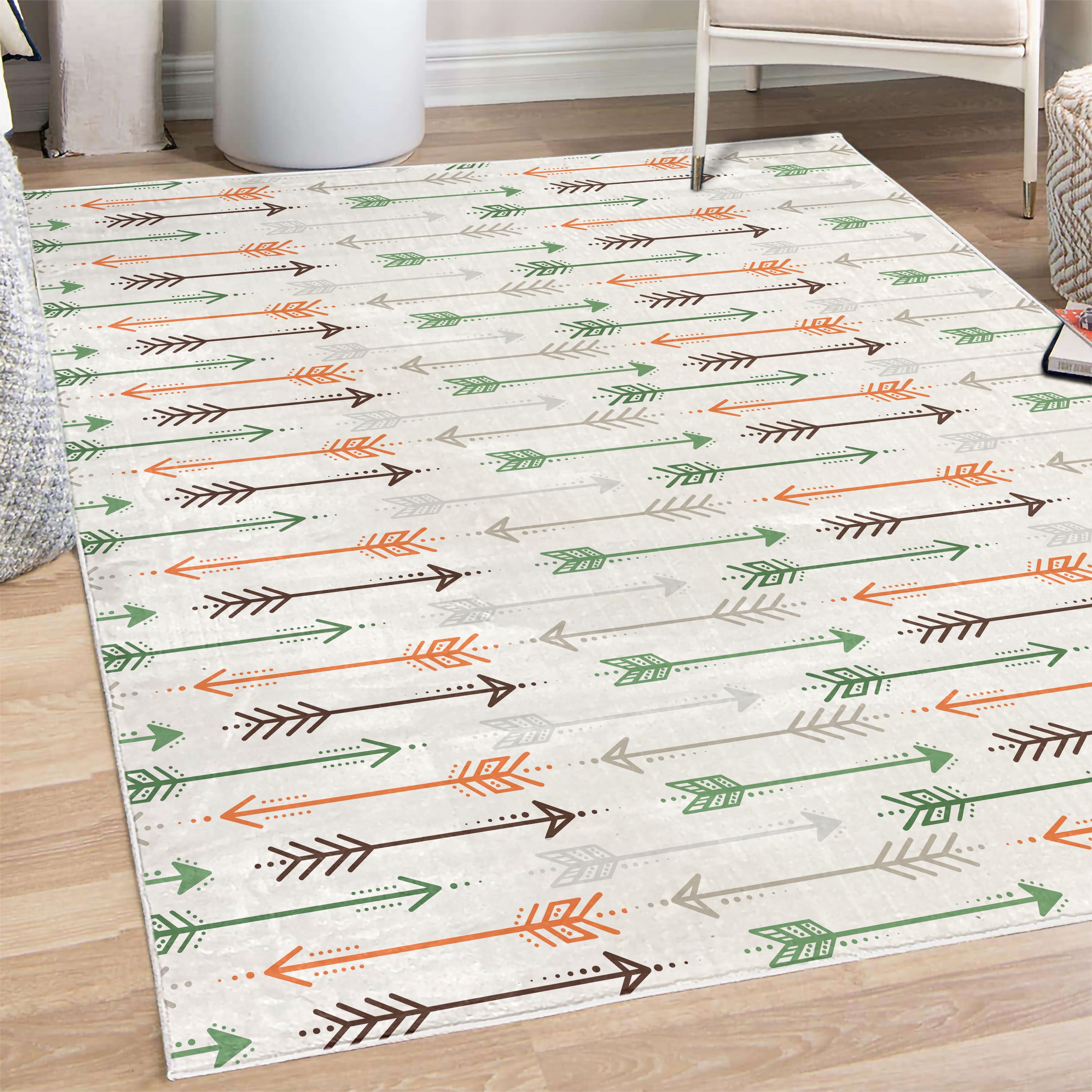 Boho Decorative Rug, Retro Arrow Pattern in Horizontal Line Heading to ...