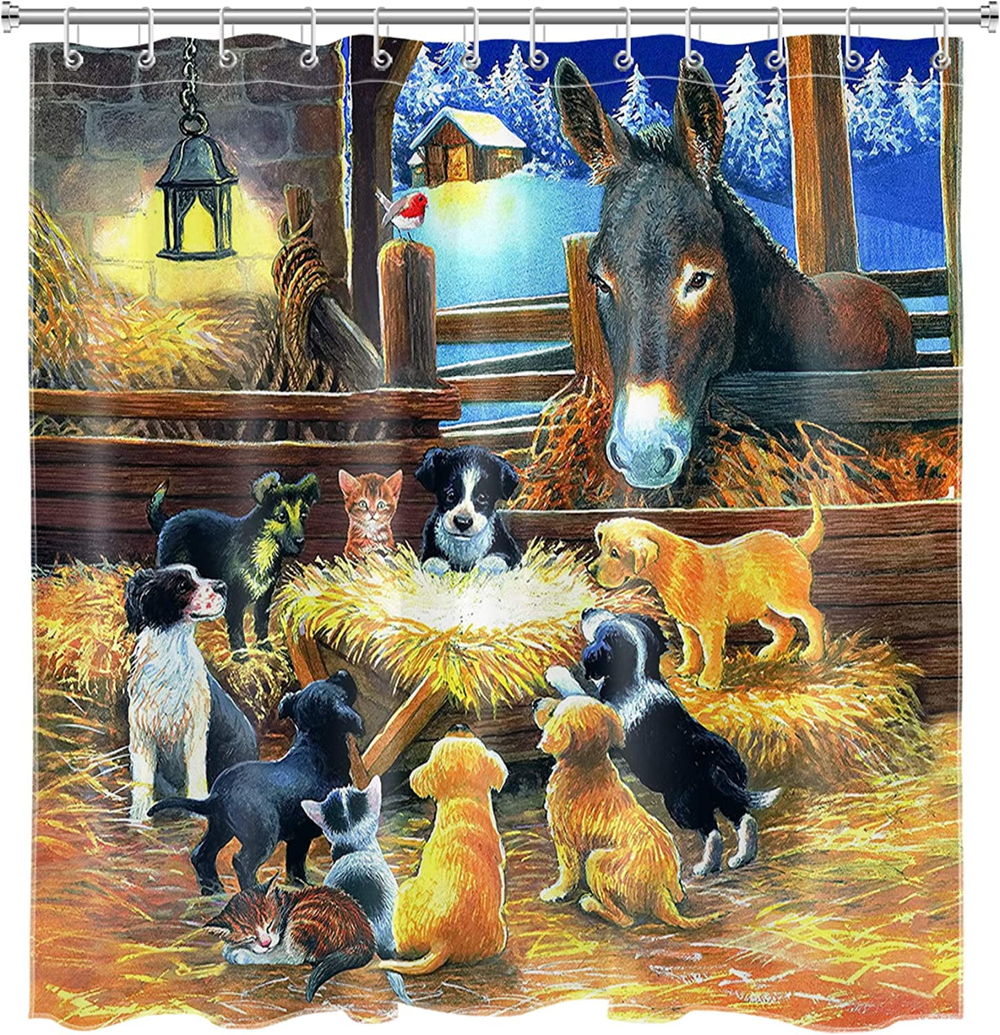 SPXUBZ Farmhouse Animals Shower Curtain Funny Dogs Cats Cute Puppy Pets ...