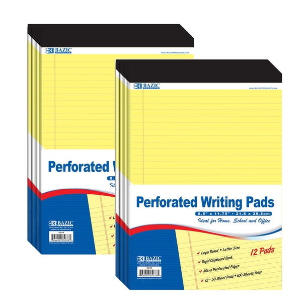 BAZIC Perforated Writing Pad, 50 Sheets 8.5"x11.75", Canary, Total 24 ...