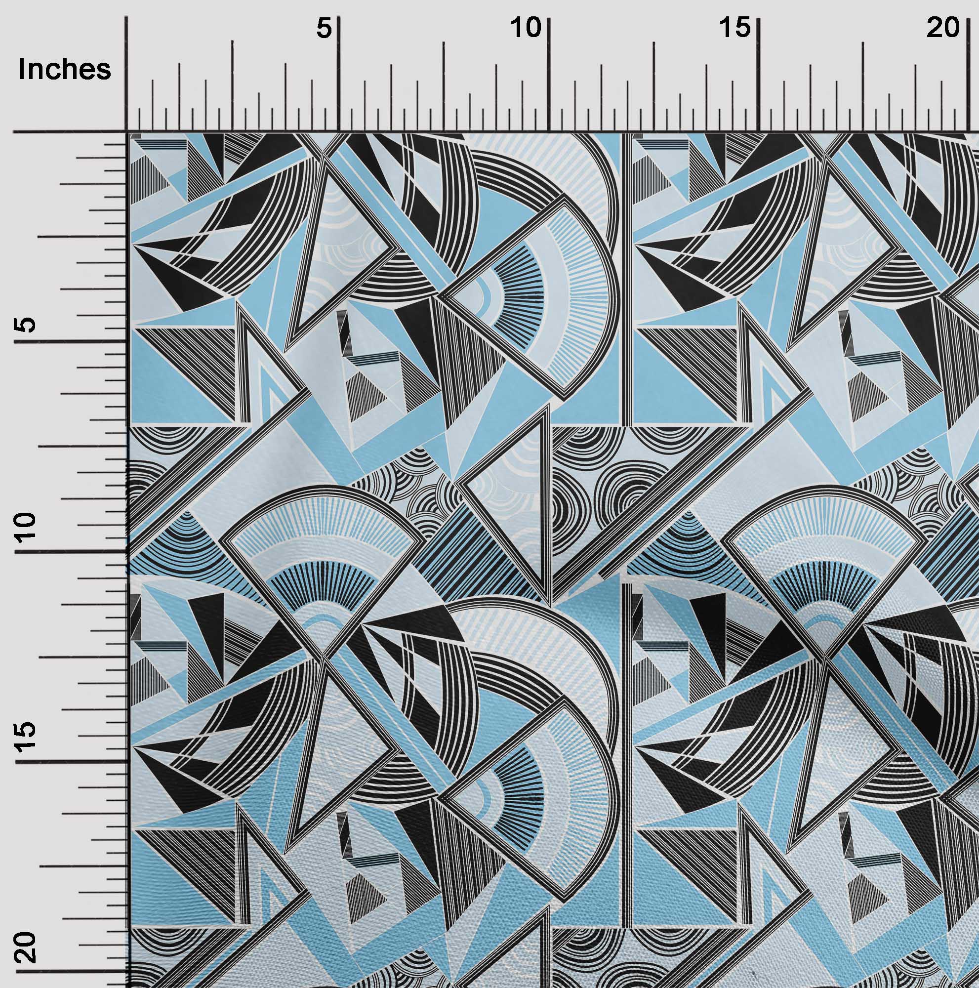 oneOone Viscose Chiffon Baby Blue Fabric Triangle & Art Geometric Dress ...