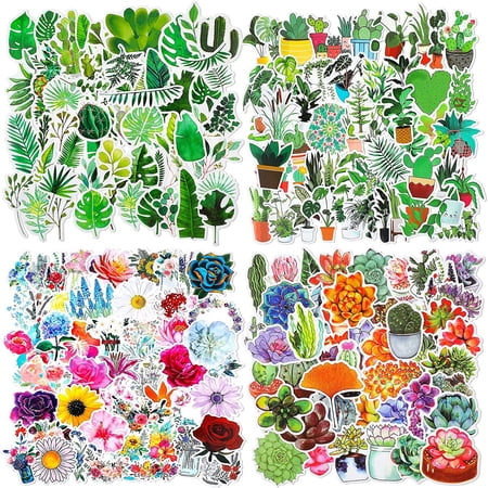 210 Pieces Mixed Plant Vinyl Stickers Flower Cactus Laptop Stickers for ...