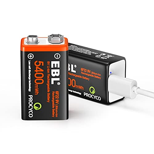 EBL Rechargeable 9V Lithium Batteries, Long-Lasting Li-ion, 2 Pack in ... EBL Rechargeable 9V Lithium Batteries, Long-Lasting Li-ion, 2 Pack in ...