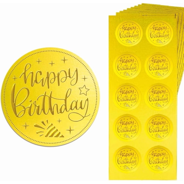 Sello adhesivo dorado en relieve "Feliz cumpleaños", 1,4 pulgadas, 150 ...