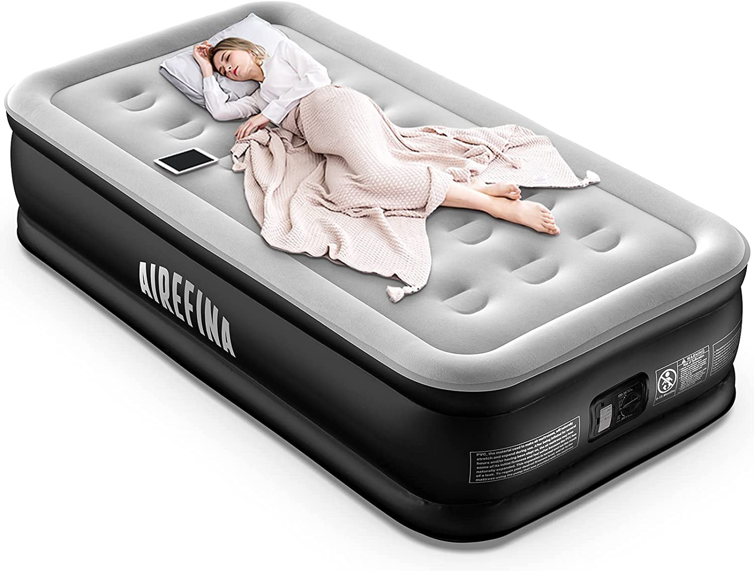 Airefina Twin Air Mattress with Built-in Electric Pump, Self-Inflation ...