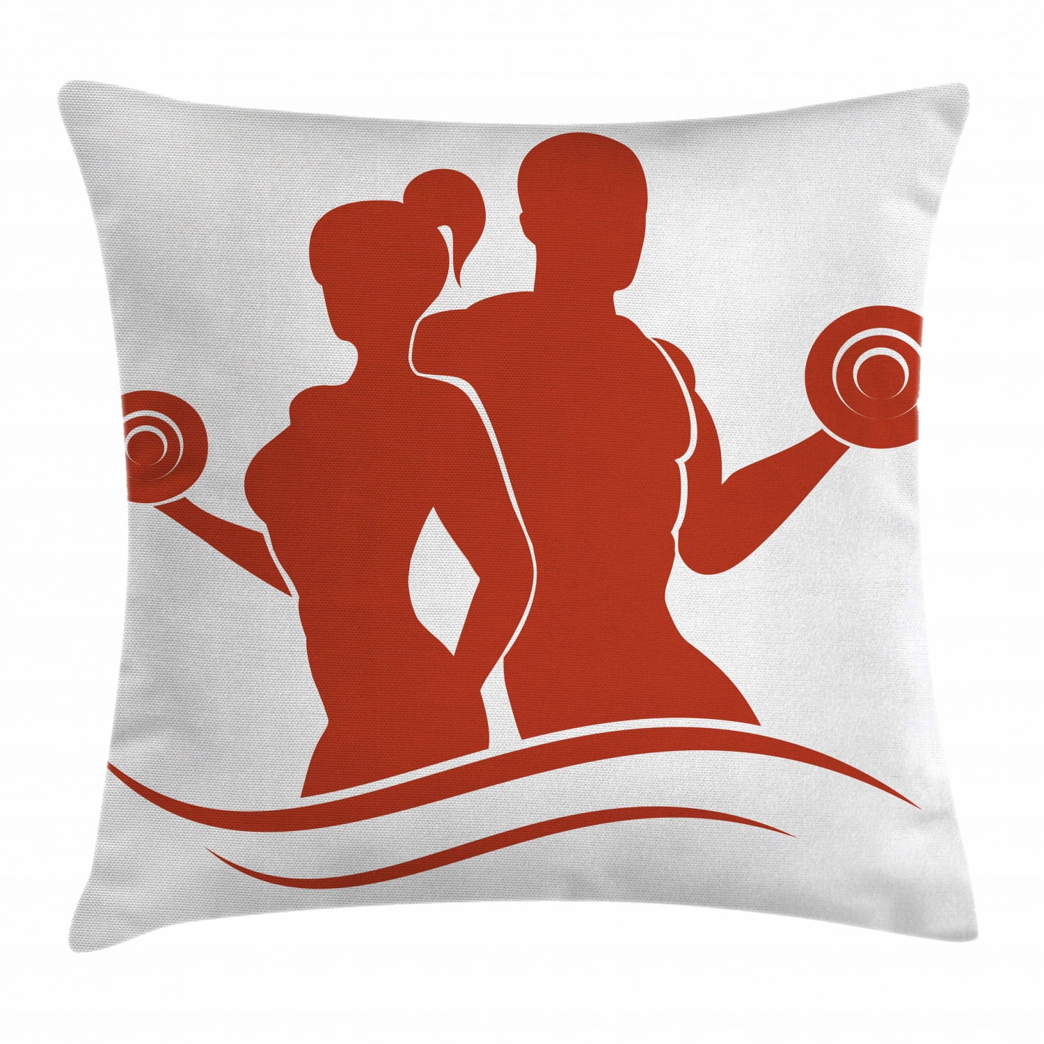 Fitness Throw Pillow Cushion Cover, Muscled Man and Woman Silhouettes ...