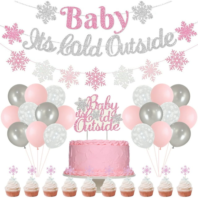 Pink Snowflake Baby Shower Decorations, Baby It’s Cold Outside Party ...