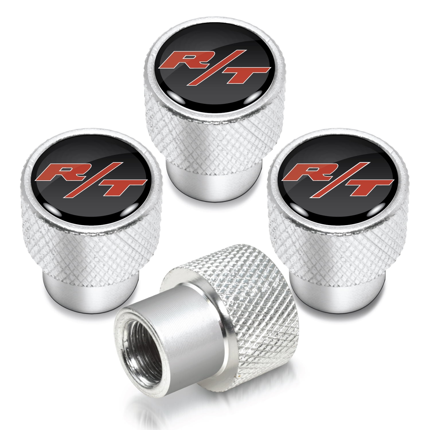 Dodge R/T Logo in Black on Shining Silver Aluminum Tire Valve Stem Caps ...