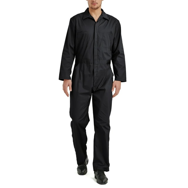 Toptie Men's Long Sleeve Coverall, Black Coverall Snap and Zip-Front ...