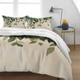 4 Piece Duvet Cover Set Full, Spring Green Leaves on Vintage Linen Soft ...