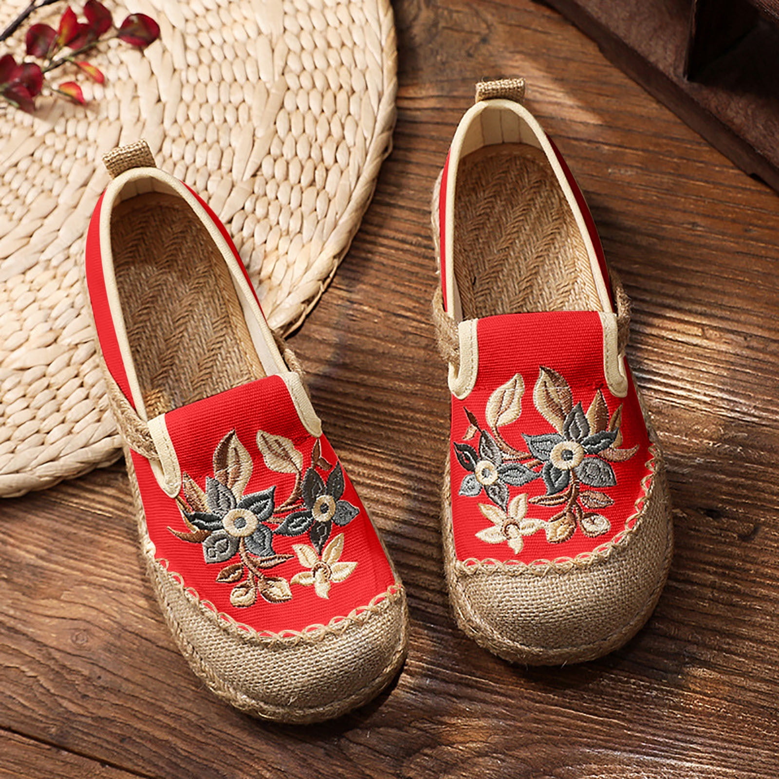 Zapatos individuales bordados de estilo étnico para mujer, zapatos Retro suaves, cómodos y ...