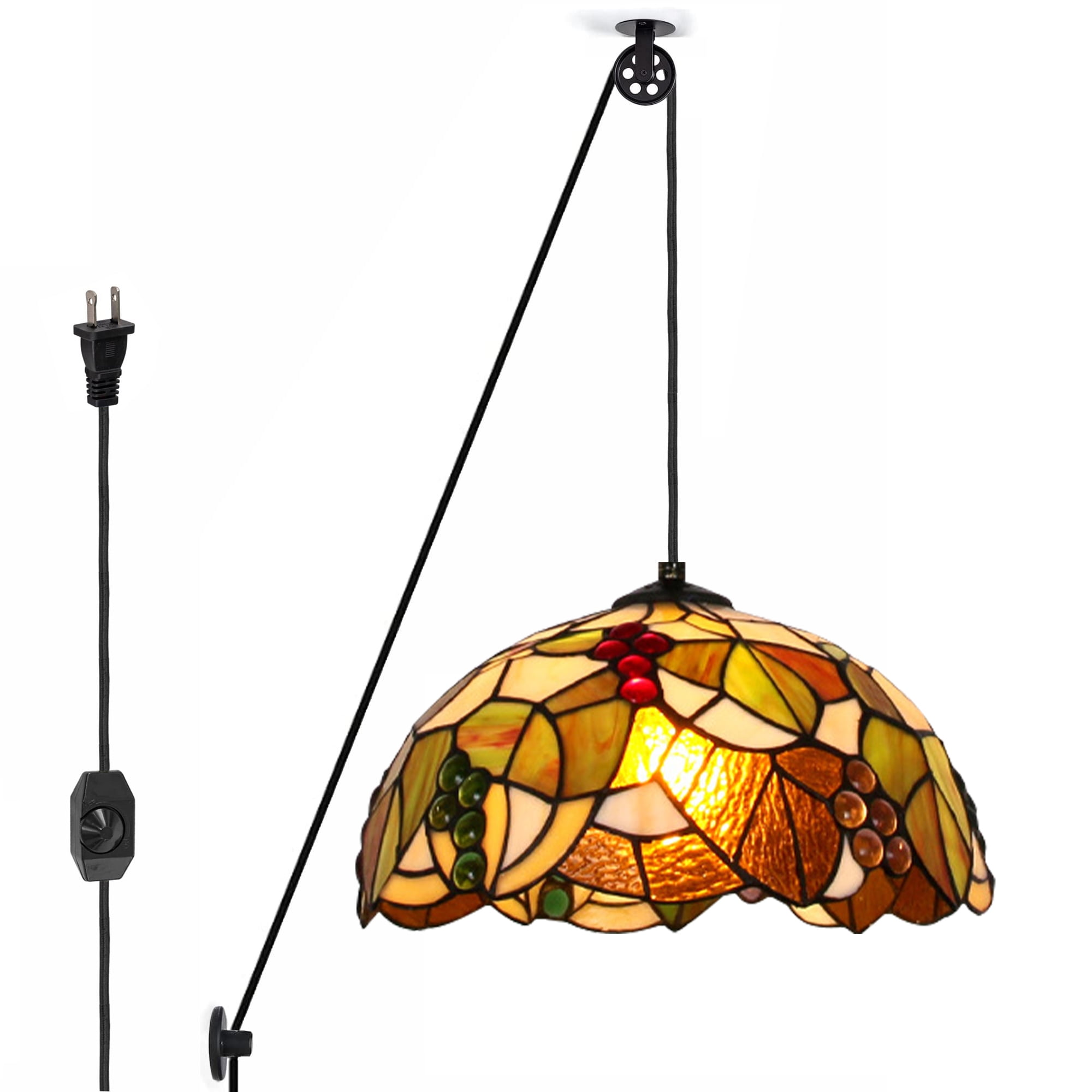 Kiven Plug in Tiffany Pendant Light, Pulley Hanging Light with Iron ...