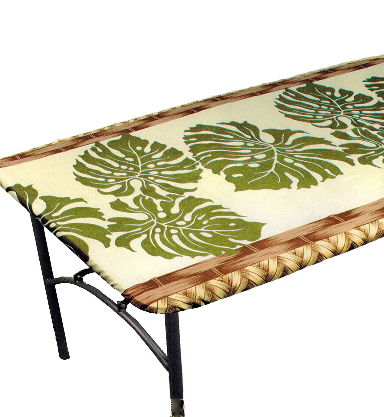 Hawaiian Tropical Fabric Tablecloth for 6' Center-fold Table, Palm Leaf ...