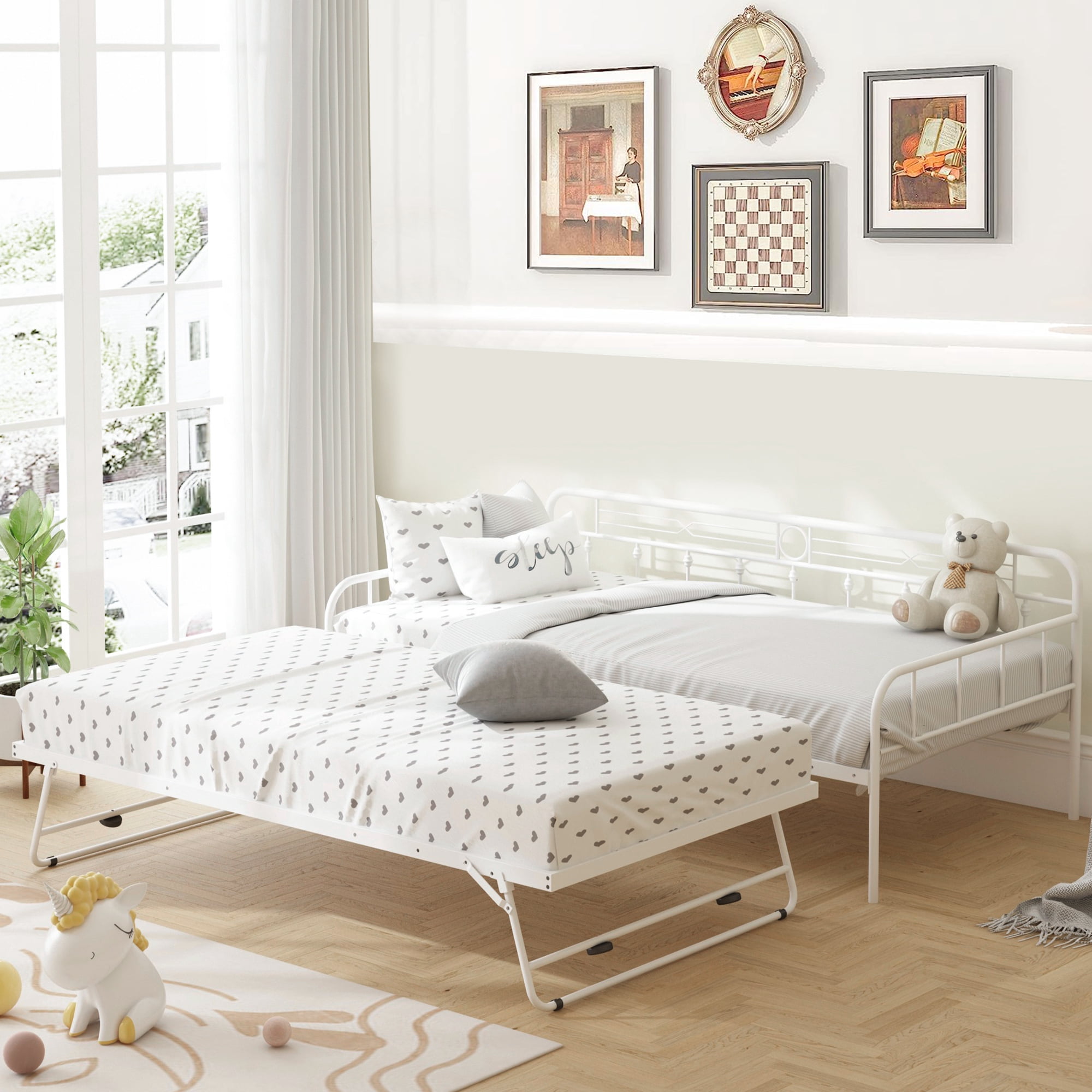 Paproos Twin Size Metal Daybed with Pop up Trundle, Multifunctional ...
