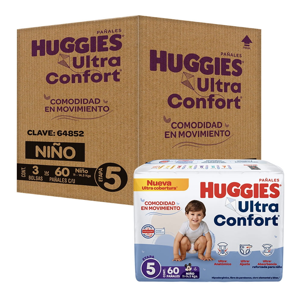 Pañal Desechable Huggies Ultraconfort Etapa 5 Niño (60 x 3) 180pz ...