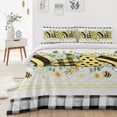 Bee Love Comforter Set Queen Size, Vintage Country Yellow Bee Plaid Dot ...