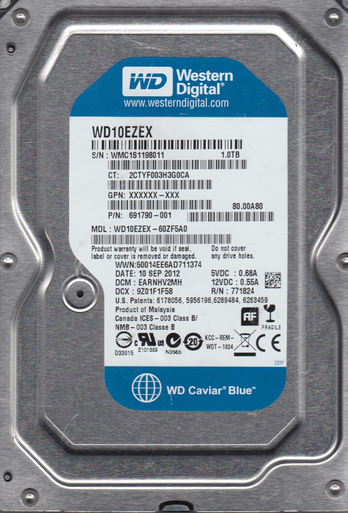 WD10EZEX-60ZF5A0, DCM EARNHV2MH, Western Digital 1TB SATA 3.5 Hard ...
