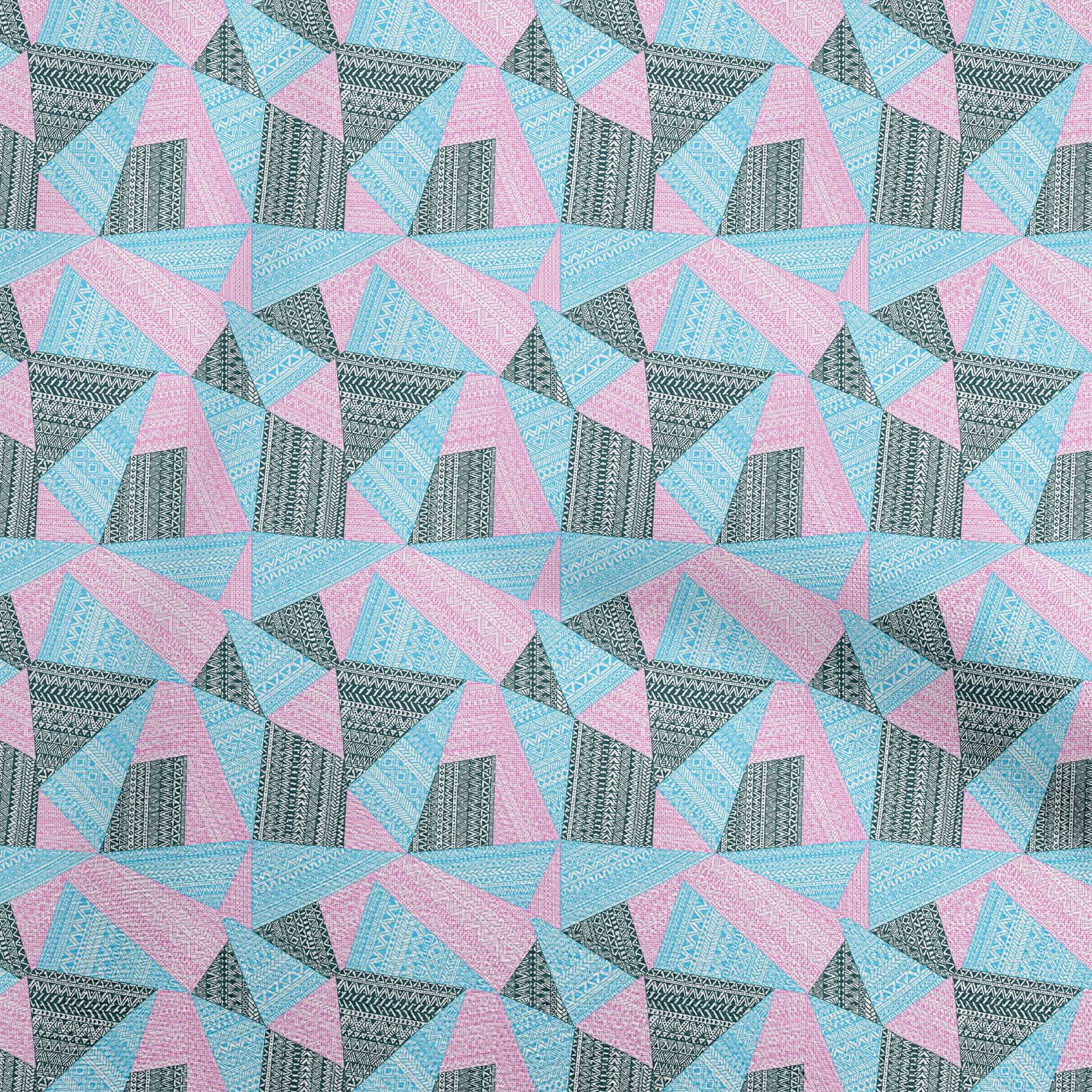 oneOone Cotton Poplin Turquoise Blue Fabric Tribal Sewing Material ...