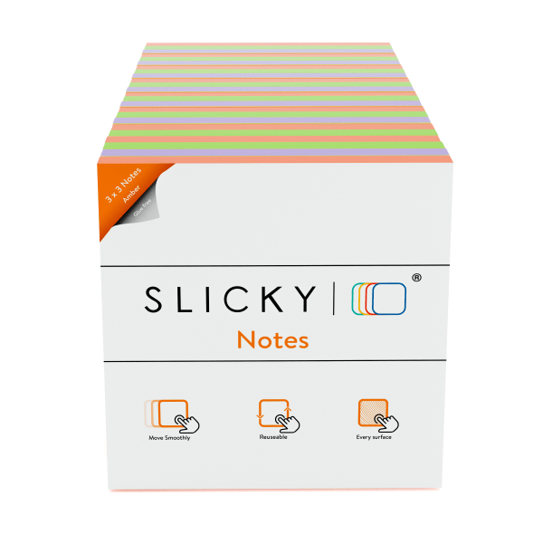 Slickynotes Self-Stick Notes, 3" x 3", 100% Recycled, Assorted Colors ...