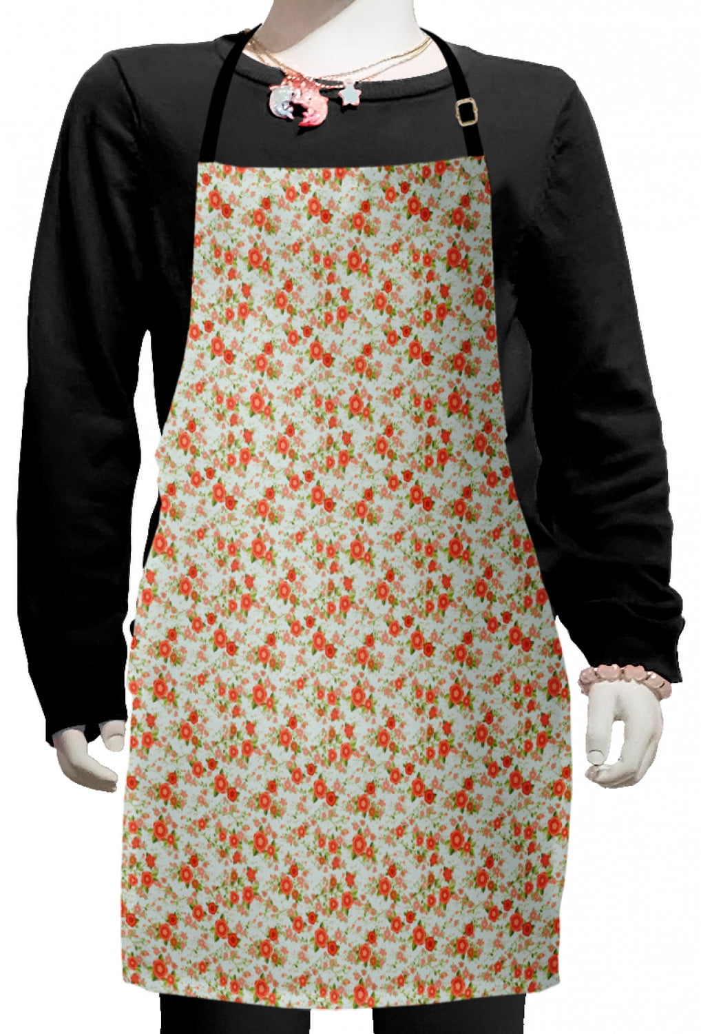 Floral Kids Apron, Blossoming Vibrant Tone Rose Flowers English Garden ...
