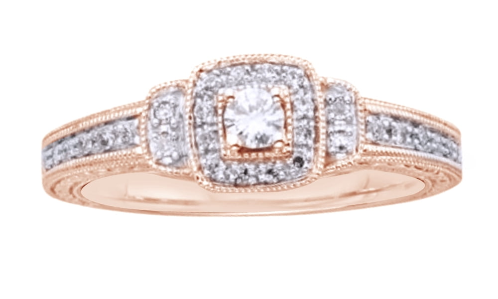 White Natural Diamond Frame Vintage-Style Promise Ring In Solid Gold (0 ...