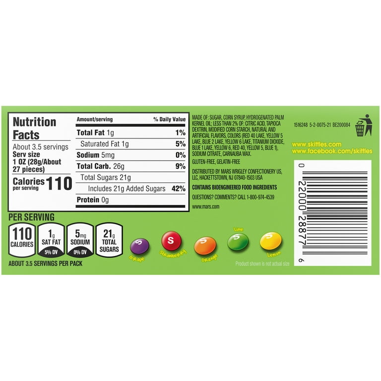 Skittles Nutrition Facts Label
