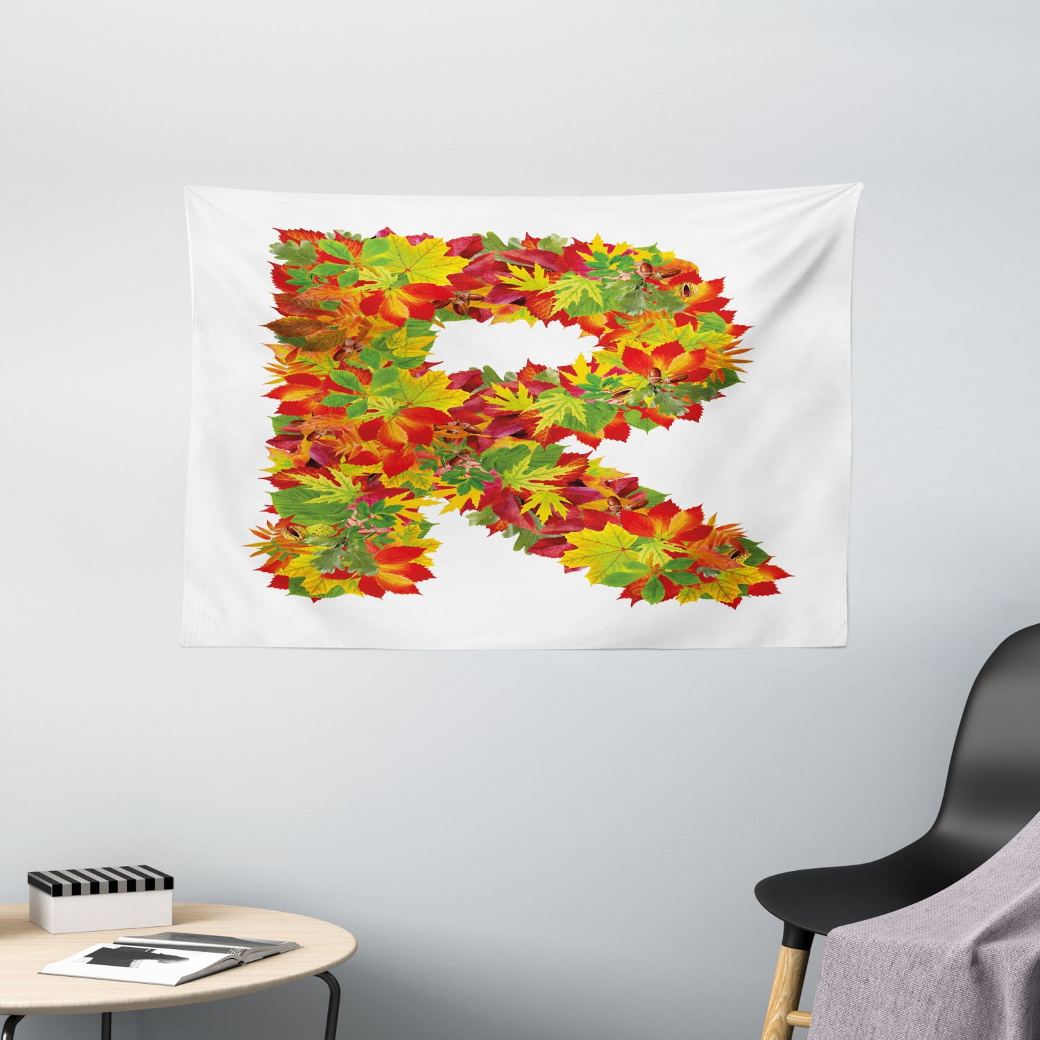 Letter R Tapestry, Floral R Made with Maple Leaves Bouquet Essence ...